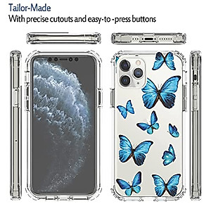 sidande Case for iPhone 11 Pro Max Case with Tempered Glass Screen Protector, Full Body Clear Floral TPU Slim Phone Protective Armor Cover for Apple iPhone 11 Pro Max 6.5" (Butterfly)