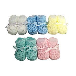 BabyGoods Knitted Crochet Booties - Newborn Size 12 Pairs Pack - Mixed Colors - FREE USA Shipping- (00215C) *