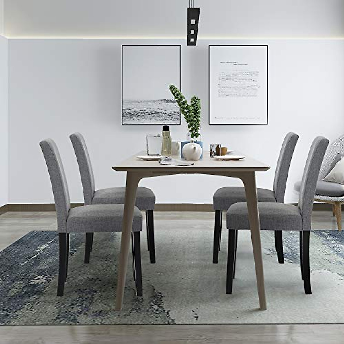 LSSBOUGHT Set of 4 Classic Fabric Dining Chairs Dining Room Chair with Solid Wood Legs, Grey