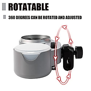 Funbliss 4 in 1 Stroller Cup Holder with Snacks Holder with Phone Holder,Deluxe Snack Pod Includes A Snack Catcher and Drink Holder,Free 2 Stroller Hooks,Grey