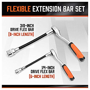 SEDY Flexible Extension Bar Set, 2-Piece Drive Socket Flex Bar 1/4" x 6" & 3/8" x 8"