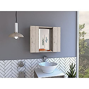 Tuhome Artemisa Medicine Cabinet with Double Door, Mirror, and External Shelf, Light Grey