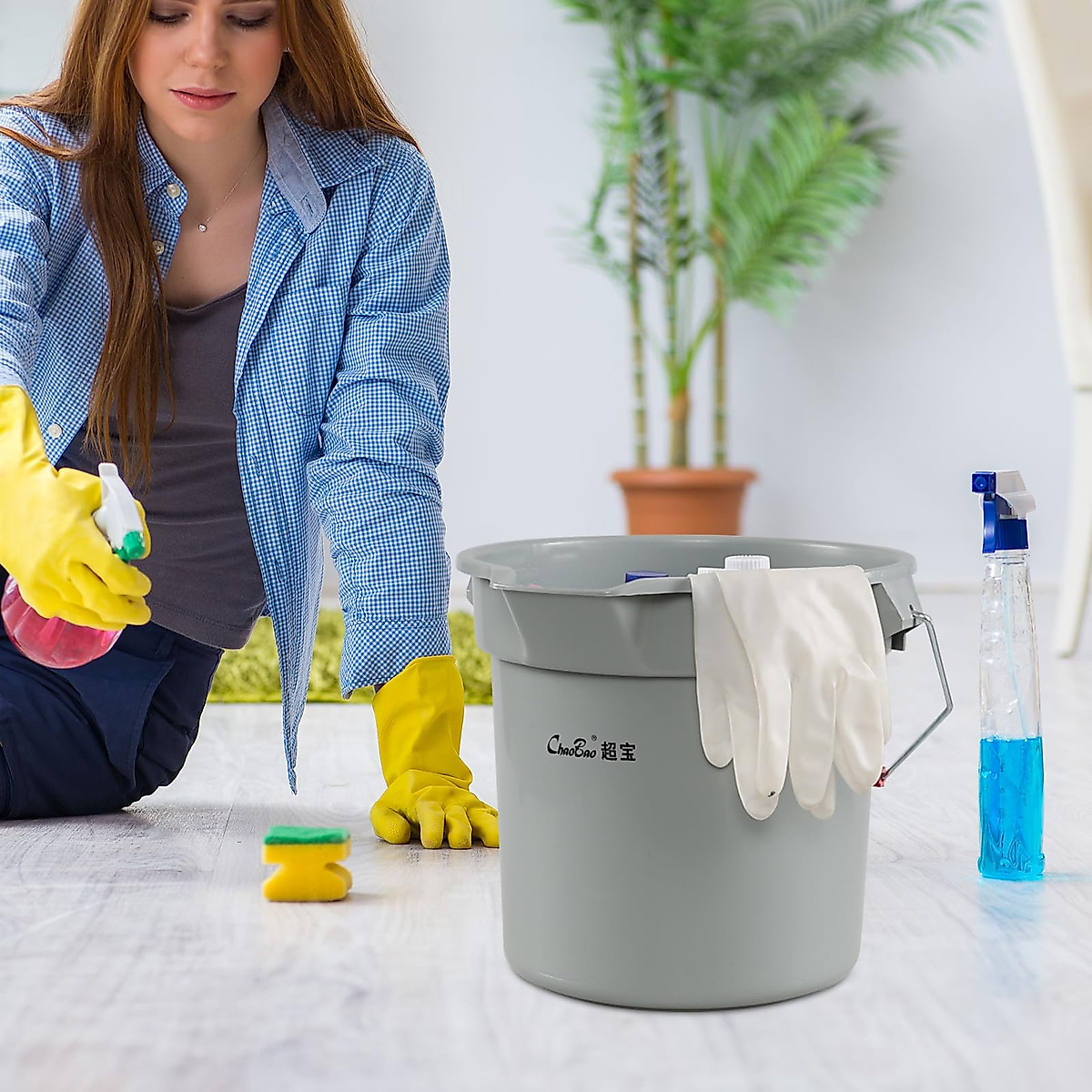 Begale 3.5 Gallon Commercial Cleaning Pail, Plastic Round Car Wash Bucket with Handle, Gray, Pack of 4