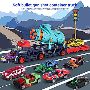 Car Carrier Truck Toys for Kids, Kids Transport Truck Carrier Toys for Boys, 4 in 1 Gatling Gun Catapult Speed Car with 8 Launch Alloy Truck, Ideal Gift for Boys for Kids Aged 3+…