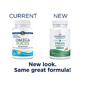 Nordic Naturals Omega Focus, Lemon - 60 Soft Gels - 1280 mg Omega-3 + Citicoline & Bacopa Monnieri Extract - Focus, Attention, Memory, Brain Health - Non-GMO - 30 Servings