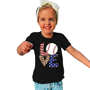Little Children and Big Kids Baseball Love Cartoon Print Boys and Girls Tops Short Sleeved T Shirts Graphic Tee Toddler (Black, 8-10 Years)