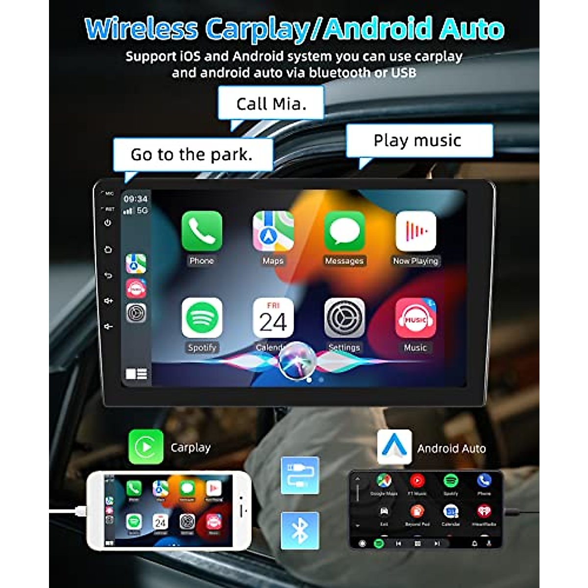 2+32G Android Radio for Honda Accord 8th 2008-2013 Support Wireless Carplay&Android Auto with 10.1" Touchscreen GPS Navigation Bluetooth USB WiFi FM/RDS Radio Receiver Backup Camera Head Unit Player