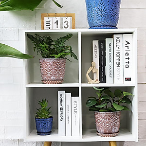 Gepege 6 Inch Beaded Ceramic Planter Set of 2 with Drainage Hole and Saucer for Plants, Indoor-Outdoor Large Round Succulent Orchid Flower Pot