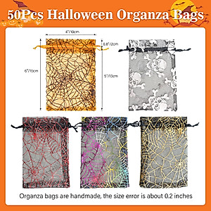joycraft 50Pcs Halloween Organza Bags, 4x6 inch Halloween Organza Drawstring Bags, Halloween Party Favors Bags for Candy, Snacks, Chocolates, DIY Craft (5 Style)