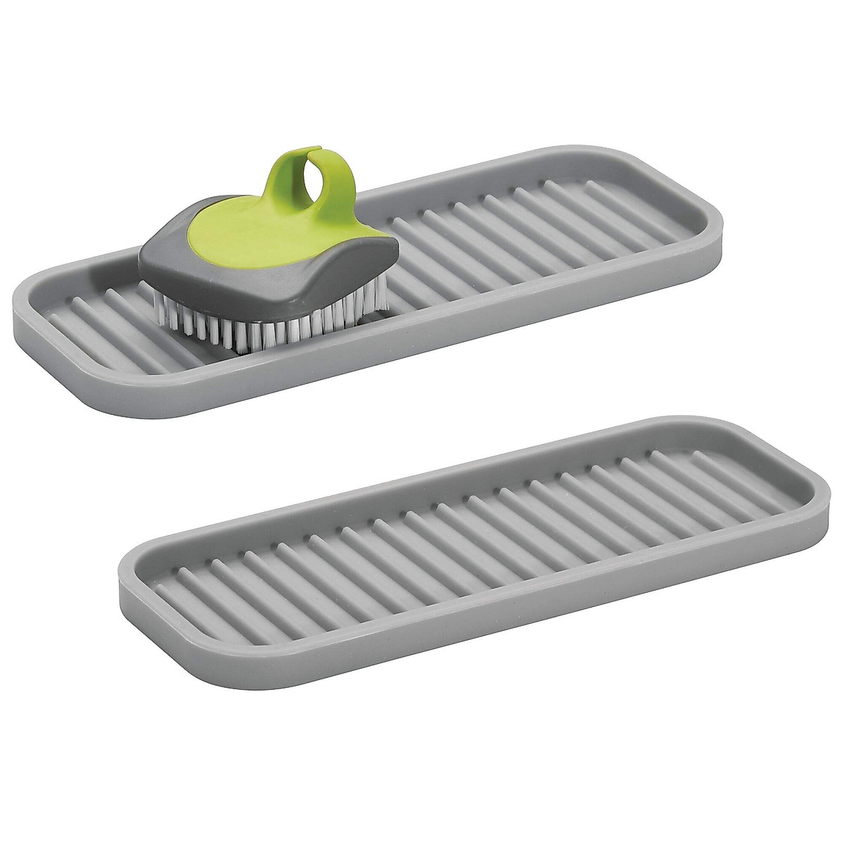 iDesign Lineo Kitchen Sponges, Scrubbers, and Soap, Sink Tray-Set of 2