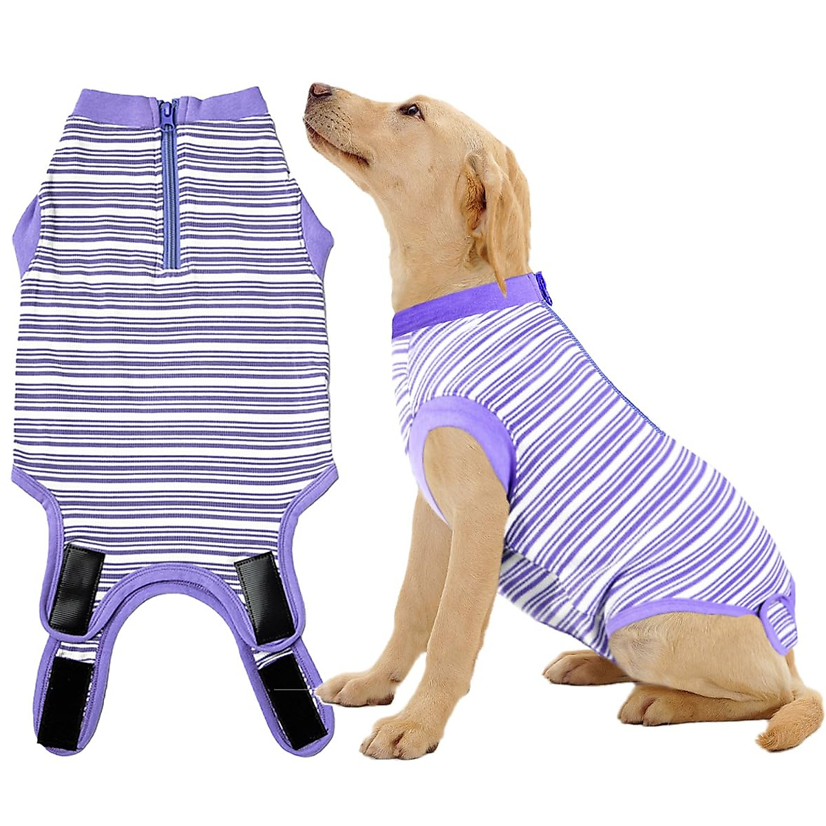 Wabdhaly Dog Surgery Recovery Suit,Surgical Recovery Suit for Large Female Dgos Spay,Zipper Closure,Combed Cotton Breathable Onesie,Purple Striped L