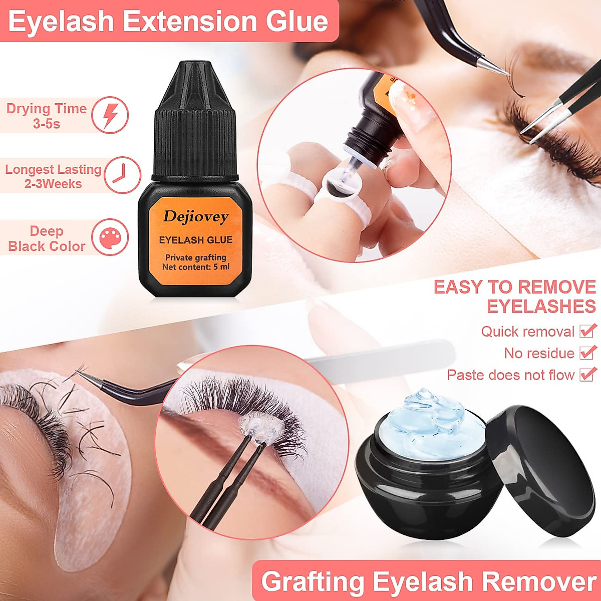 Eyelash Extension Kit Lash Extensions Supplies for Beginners with Individual Lash 0.07D Curl Mix 8-15mm, Glue, Eyelash Remover, USB Lash Fan, Tweezers, Eye Gel Pads, Micro Brushes, Mascara Brushes