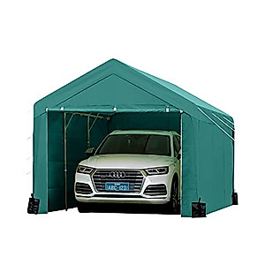 FINFREE 10 x 20 ft Heavy Duty Carport with Removable Sidewalls and Doors，Car Cnopy with 4 sandbags, Garage Shelter for Outdoor Party, Birthday, Garden, Boat, Green