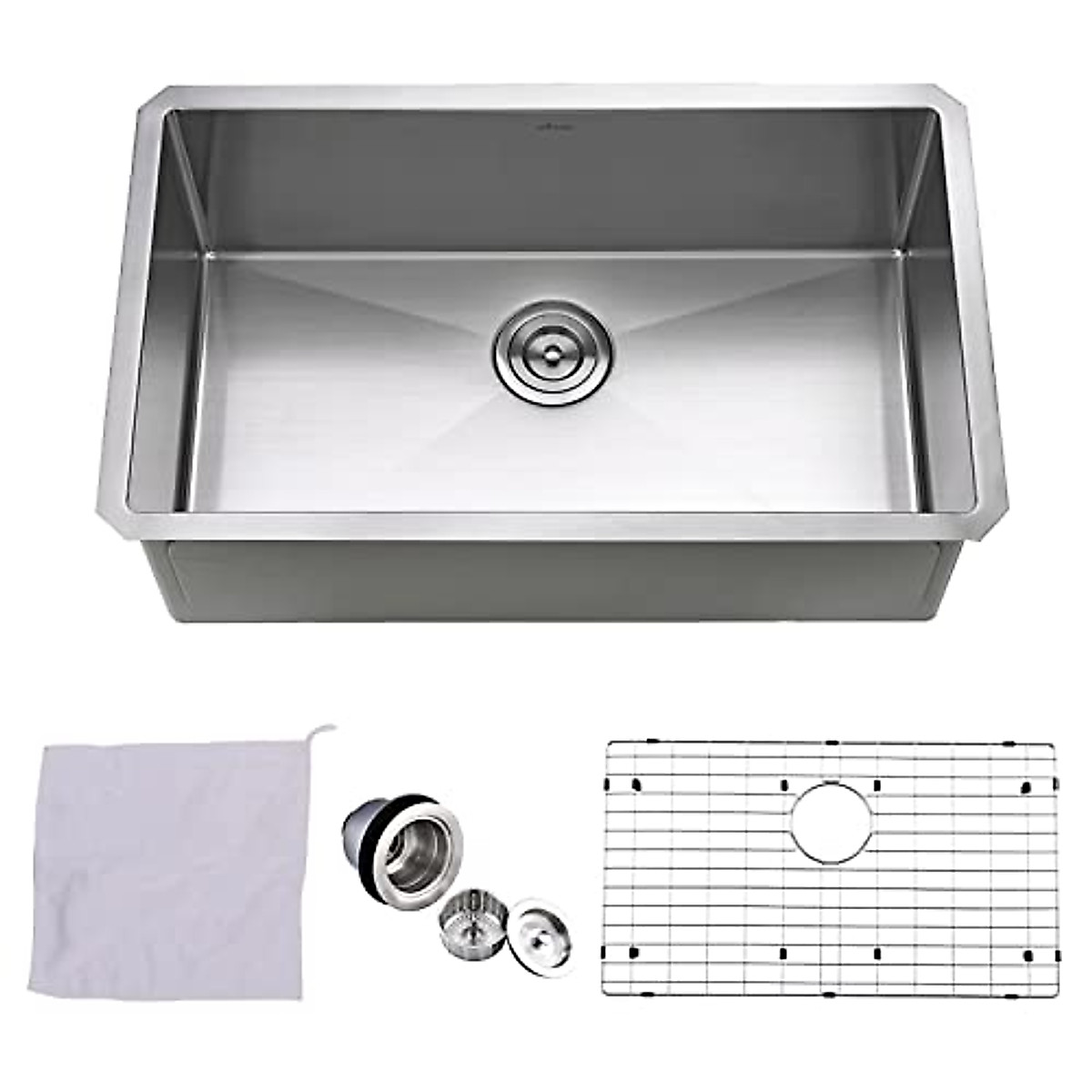 APPASO 30-Inch Single Bowl Kitchen Sink Undermount, 16-Gauge Stainless Steel 10-Inch Deep Commercial Handmade Kitchen Sink with Grid and Strainer, HS3018