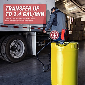 TeraPump TREP01-TXL E85 Electric Gas Transfer Pump - 2D Battery, 2.4 GPM, 10ft Hose with Quick Stop Flow Control for E15, Gas, Diesel, DEF