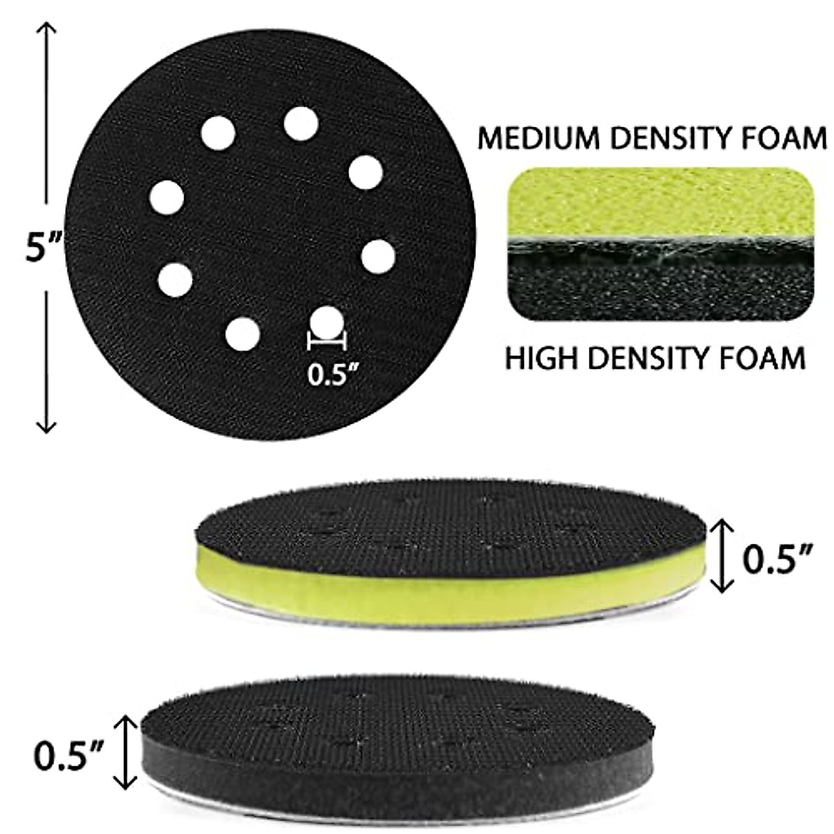 S&F STEAD & FAST 5 inch Orbital Sander Foam Pad 4 PCs, Interface Pad with 8 Holes, Foam Sanding Pads Hook and Loop, Soft Disc Pads with Cushion Sponge