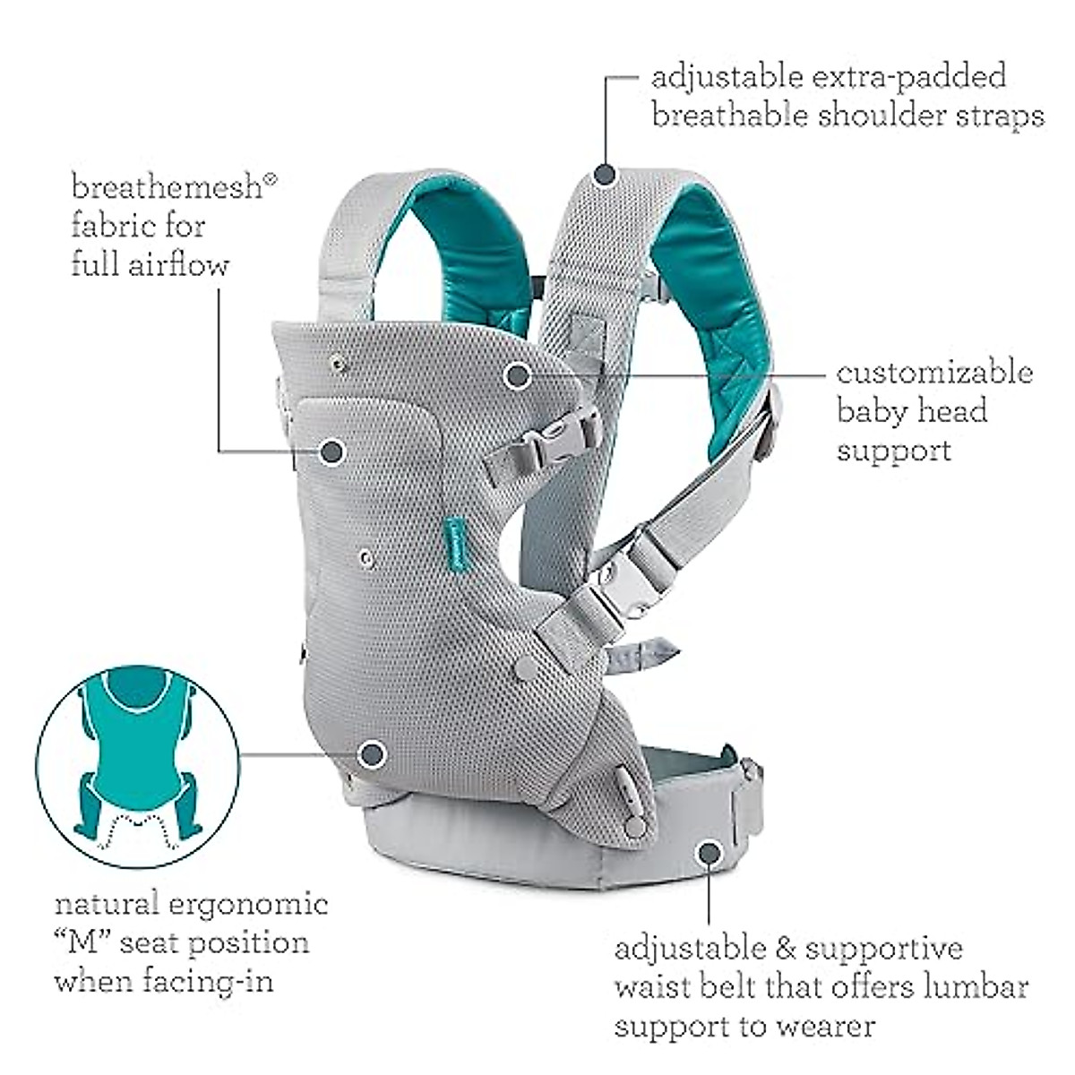Infantino Flip 4-in-1 Light & Airy Convertible Carrier - Breathable, 4 Positions, Lumbar Support