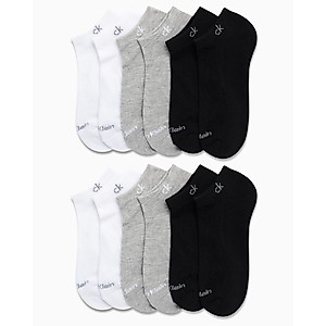 Calvin Klein Women's Athletic Socks - Lightweight Performance No Show Socks (12 Pack), Size Shoe Size 4-10, BlackWhiteGrey