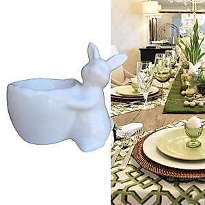 Easter Bunny Porcelain Egg Cup for Soft Hard Boiled Egg, Easter Bunny Rabbit Tealight Candle Holder for Easter Spring Decoration Dinner Dinning Room Table Centerpiece Décor