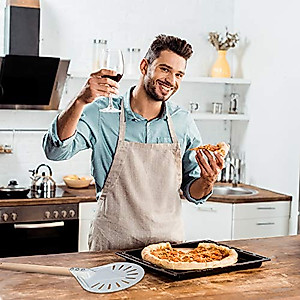 Round Perforated Pizza Peel Non-slip Durable Aluminum Turning Peel Pizza Paddle with 16 Inch Anti-Scalding Wooden Handle for Homemade Pizza Bread Bakers (7 Inch)