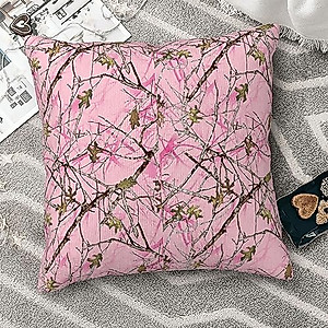 Pink Leaves Camo Throw Pillow Covers Corduroy Pillowcases Soft Square Cushion Case Decorative Cushion Covers for Bedroom Sofa Farmhouse 16"x16"