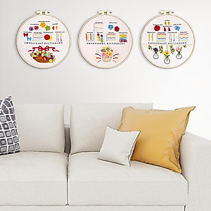 Embroidery Kit Beginners Embroidery Stitch Practice kit, chfine 3 Sets Hand Embroidery Starter Kit with 1 Hoop Learn 25 Different Stitches for Craft Lover Adult Stitch with Embroidery Skill Techniques