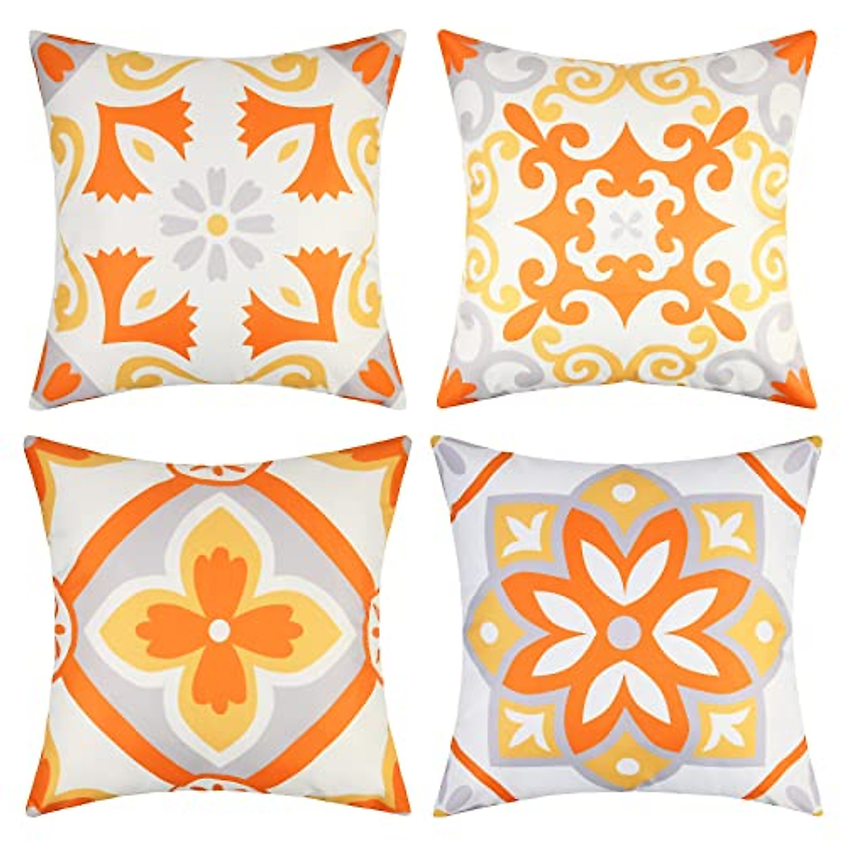 cygnus Outdoor Waterproof Throw Pillow Covers 18x18 Inch Set of 4 Boho Decorative Floral Covers for Patio Furniture Porch (18 * 18inch/45 * 45cm, Orange and Teal)