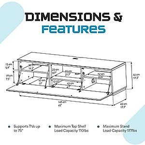 SONOROUS ST-160 Premium TV Stand for Living Room - Luxury Wood & Glass TV Console with 6 Shelves - Modern TV & Media Furniture with Hidden Wheels - Black TV Table Support up to 75" - Walnut Wood Cover