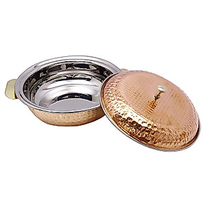 PARIJAT HANDICRAFT Indian Serveware Donga Copper Serving Bowl Tureen With Spoon