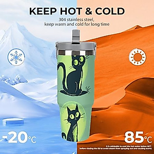 STVNKML 30 Oz Tumbler with Handle And Straw, Colorful Cartoon Cat Leakproof Stainless Steel Water Bottle for Hot & Cold Drinks 24 Hours, Car Cup Holder Friendly, Travel Mug for Home, Office, Gym