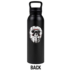 Friday the 13Th OFFICIAL Jason Mask 24 oz Insulated Canteen Water Bottle, Leak Resistant, Vacuum Insulated Stainless Steel with Loop Cap, Black