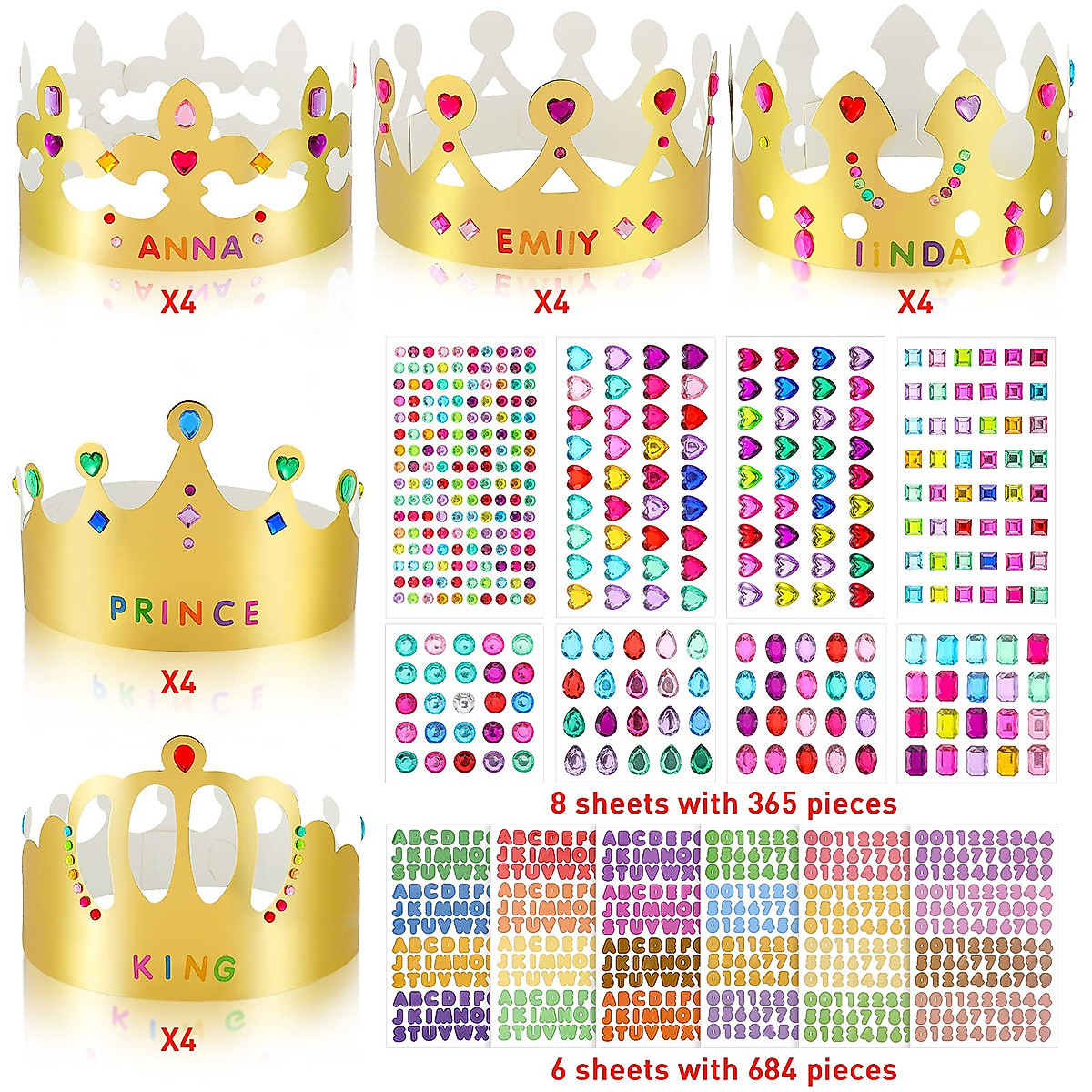 Paper Princess Prince Crowns for Kids Birthday Party Hats Gold for Boys Girls DIY Crown Supplies (Classic Style,34 Pieces)