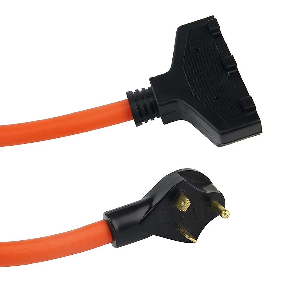 PLIS TT-30P to (3) 5-15R Generator Adapter Plug,5-15R Tri Outlet Adapter Cord,STW 10AWG*3C Generator Cable,30Amp,125V,3Prong,Orange,1.5FT