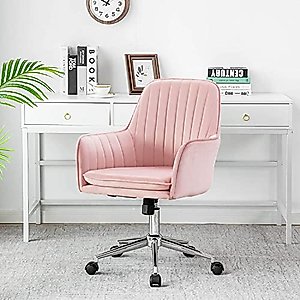 Altrobene Velvet Desk Chair, Ergonomic Computer Task Chair, Accent Reception Chair, 360 Degree Swivel, Height Adjustable, for Home Office/Study/Girls' Bedroom, Pink