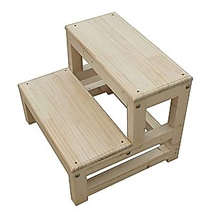Step Stool Solid Wood Ladders, Second Floor Ladder Stool Three-Storey Ladder Frame Solid Wood Material Clear Wood Grain Styles Household Ladder/50 X 44 X 40Cm