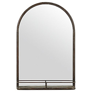 Amazon Brand – Stone & Beam Modern Round Arc Iron Hanging Wall Mirror With Shelf, 30 Inch Height, Dark Bronze