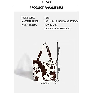 Winter Plush Cows Leopard Print Tote Bag Fluffy Large Shoulder Handbag Furry Beach Bag Soft Warm (brown)