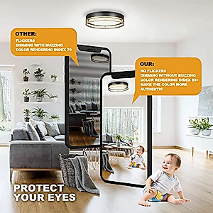 Flynix 12.5 Inch LED Flush Mount Ceiling Light Fixture, 26W, Super Bright 1700 Lumens, 3 Color 3000K/4000K/5000K, Dimmable Ceiling Lamp for Bedroom Hallway Bathroom Kitchen Laundry (Black Gold)