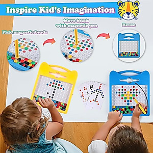 Magnetic Drawing Board for Kids, Toddler Magnet Doodle Board with Beads and 2 Pens, Magnetic Dot Art, Montessori Fine Motor Skills Toys, Airplane Car Travel Activities for Boys Girls (Blue Cat)