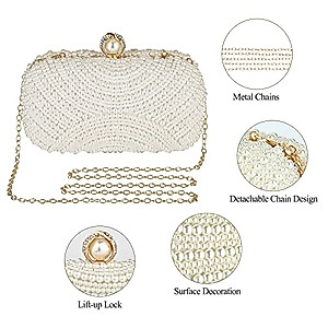 UBORSE Women Pearl Clutch Bag Wedding Bridal Evening Clutch Handbag Elegant Small Bridal Purse for Cocktail Party Prom,Beige