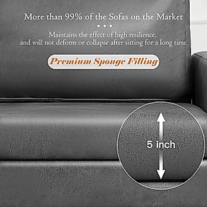 Esright Leather Sofa Couch, Faux Leather Couch 79" Wide, Mid Century Modern Couches for Living Room, Grey Leather Sofa Couch, Grey