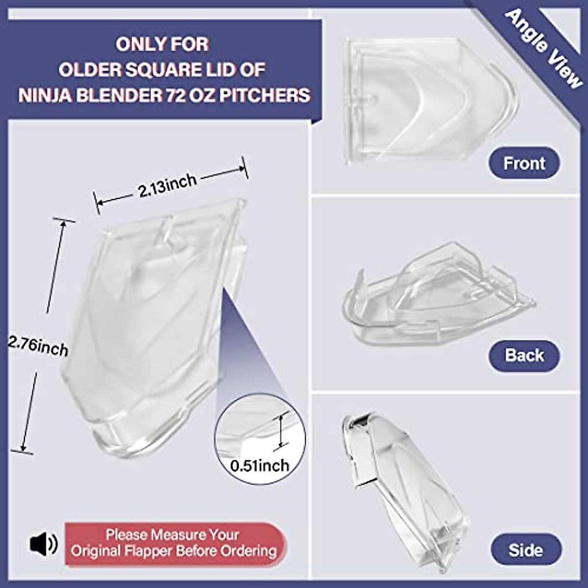 WARDFYT Pour Spout Cover Replacement Compatible with Ninja Blender Lid 72 oz Pitchers,Replacement Lid Flap Spout Cover for Nin-ja Blender Square Pitcher Top,Clear,Polycarbonate,NJ600 BL610 BL740 BL700