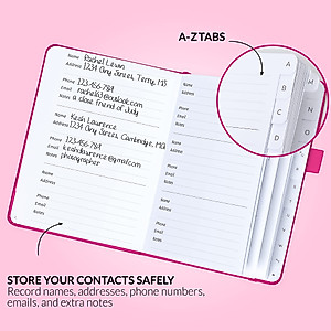 GoGirl Address Book – Telephone and Address Book with Alphabetic Tabs for Safely Storing Contacts, Small-Sized (4.0″ x 5.5″) PU Leather Hardcover – Hot Pink