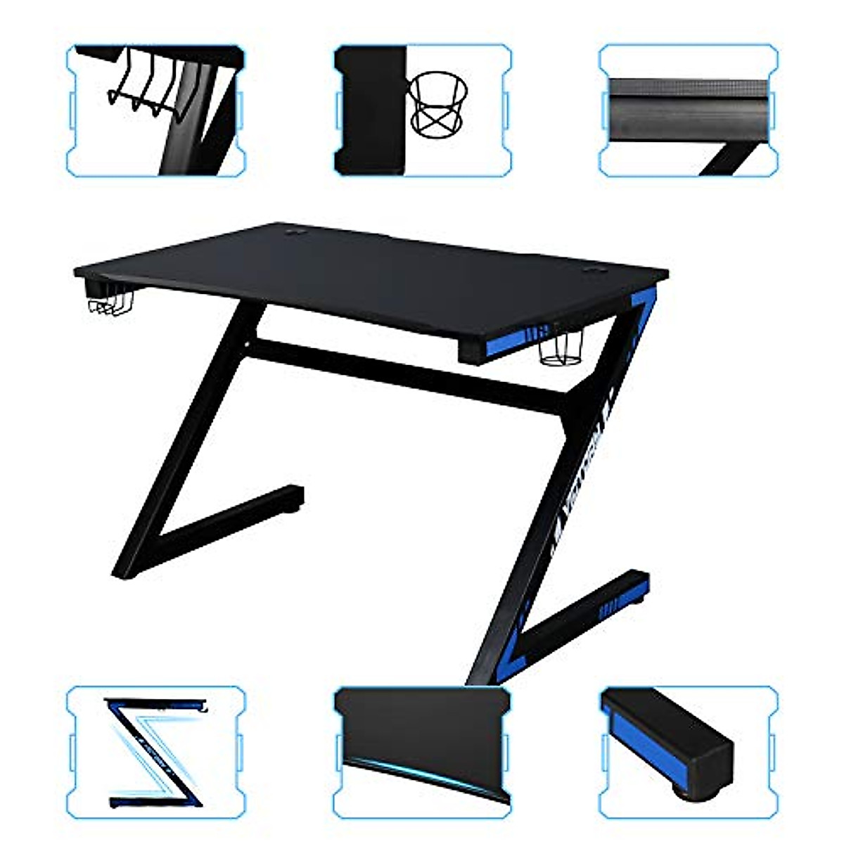 YIGOBUY Gaming Computer Desk 46 Inch Large Gaming Table Z Shape Black Racing Table Student Desk with& Headphone Hook for Kids Adults Home Office Bedroom Computer Workstation