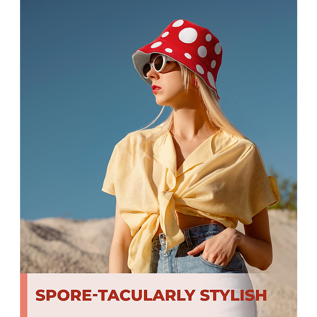 Shrumiez Red Mushroom Hat - Mushroom Bucket Hat for Mario Toad Toadstool Toadette Rave Cosplay Costume Outfit Adult Women Men