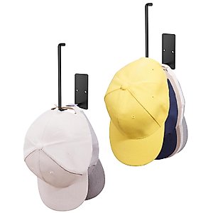 2 Pack Hat Rack for Wall, Hat Organizer for Baseball Caps, Stainless Steel Hat Holder, Strong Sticky Hat Hanger, Drilled Installation, Cap Holder Storage Organizer, for Door Closet Bedroom(Black)