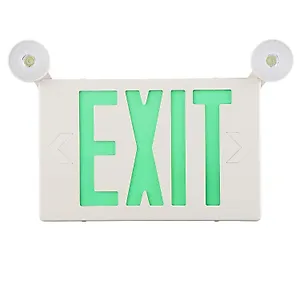 EXITLUX 1 Pack Green Led Exit Sign with Emergency Lighting Battery Backp -Two LED Adjustable Head -120V/277V-UL Listed-Exit Lighting -Dual LED Lamp ABS Fire Resistance for Power Failure.