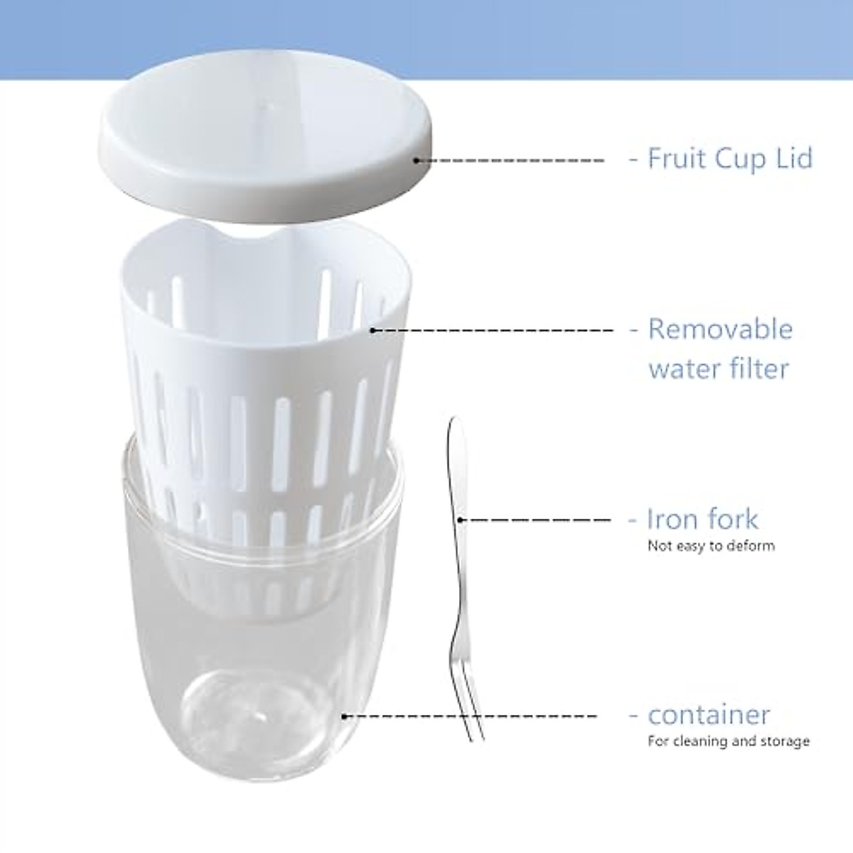 Fruit Salad Cooler Cup with Lid and Fork, Leak Proof, Plastic, Ideal for Office, Party and Travel