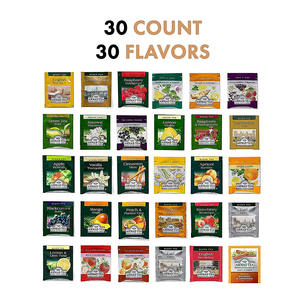 Eva's Gift Universe, Tea Bags Sampler Assortment in Pouch Bag (30 Count) 30 Different Flavors Gifts for Mom Dad Family Couples Wife Girlfriend Boyfriend Women Men College Students