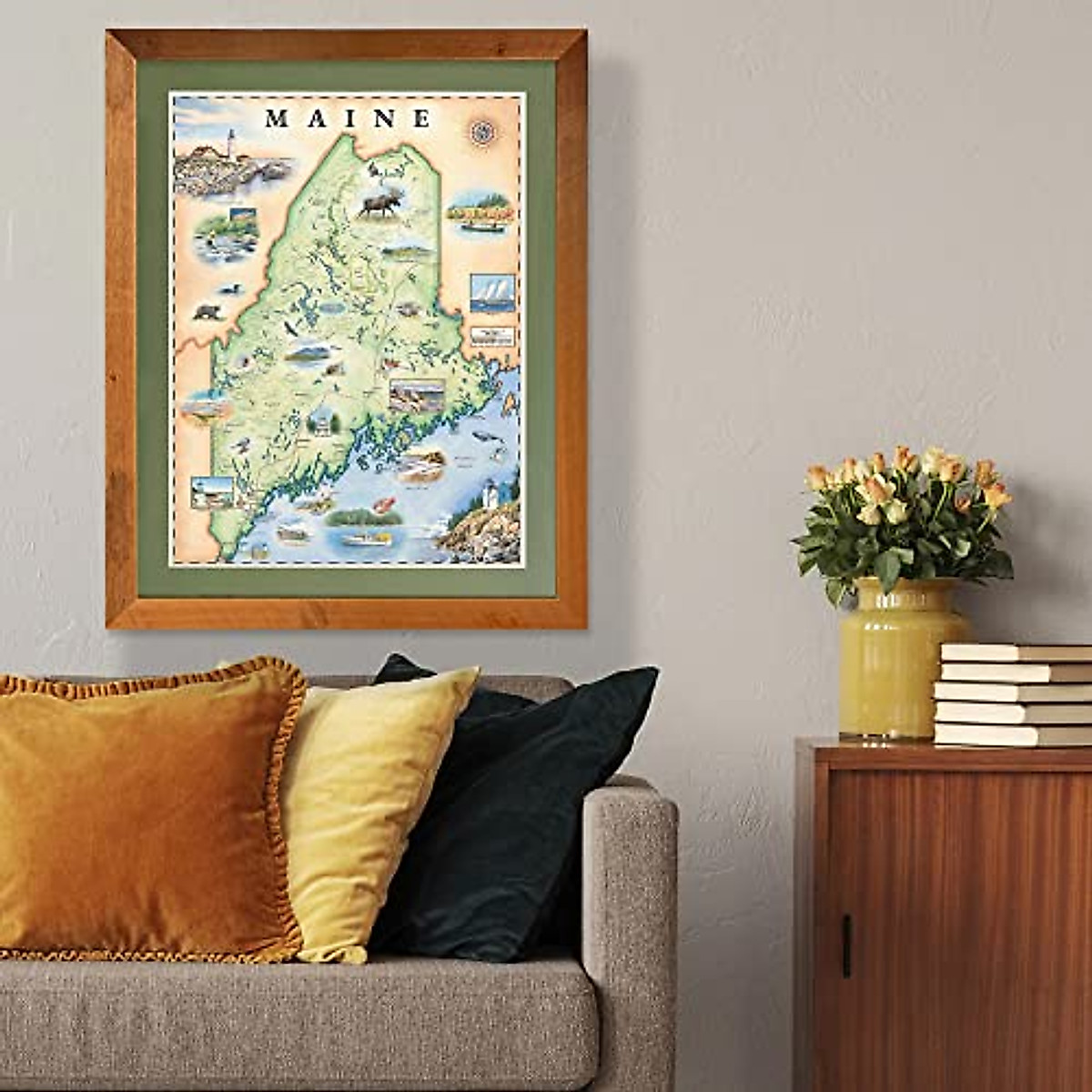 Xplorer Maps Maine State Hand-Drawn Map Poster - Authentic 18x24 Inch Vintage-Style Wall Art - Lithographic Print with Soy-Based Inks - Made In USA - Earth Tones